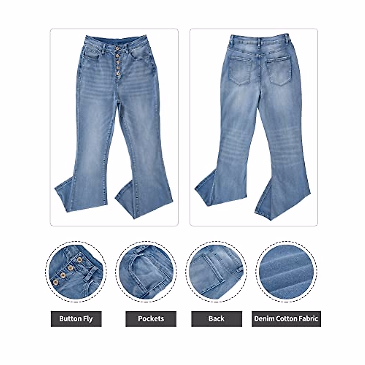 Koinshha Womens High Waisted Jeans Boyfriend Stretch Flare Casual Bootcut Denim Pants