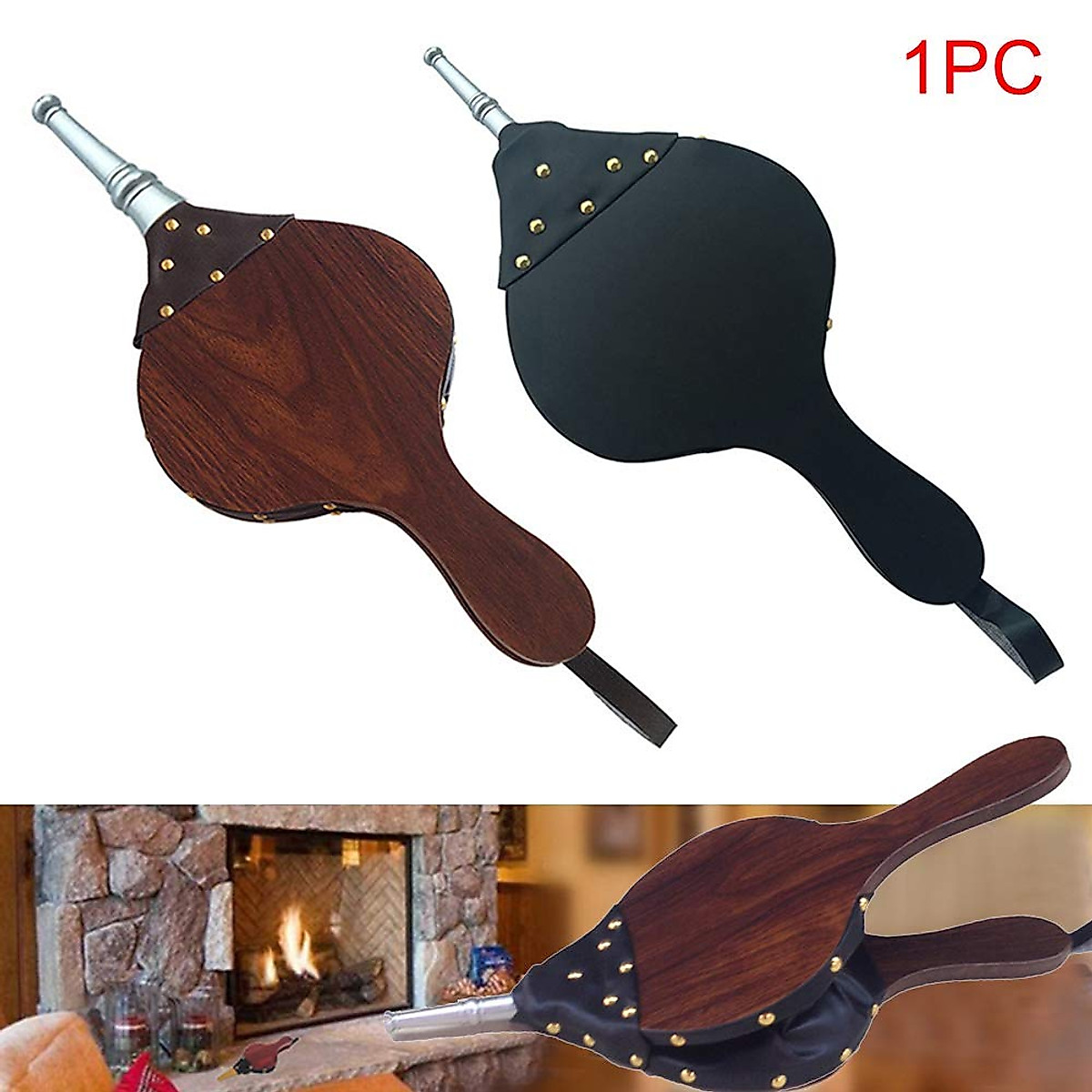 Bellows,Fireplace Bellows,Bellows for Wood Stove,Wooden Bellows for Fire Pit with Hanging Strap,Fireplace Bellows Indoor,Fireplace Tool Accessories,for Fire Pit Outdoor Camping BBQ Grill(Brown)