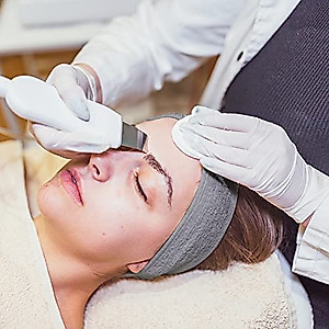 Leaflai Spa Headband, 4Pcs Make Up Wrap Head Terry Cloth Headbands with Adjustable Magic Tape Non-slip Stretchable Sport Towel for Woman Face Washing, Bath, Makeup, and Sport (12Pcs Gray)