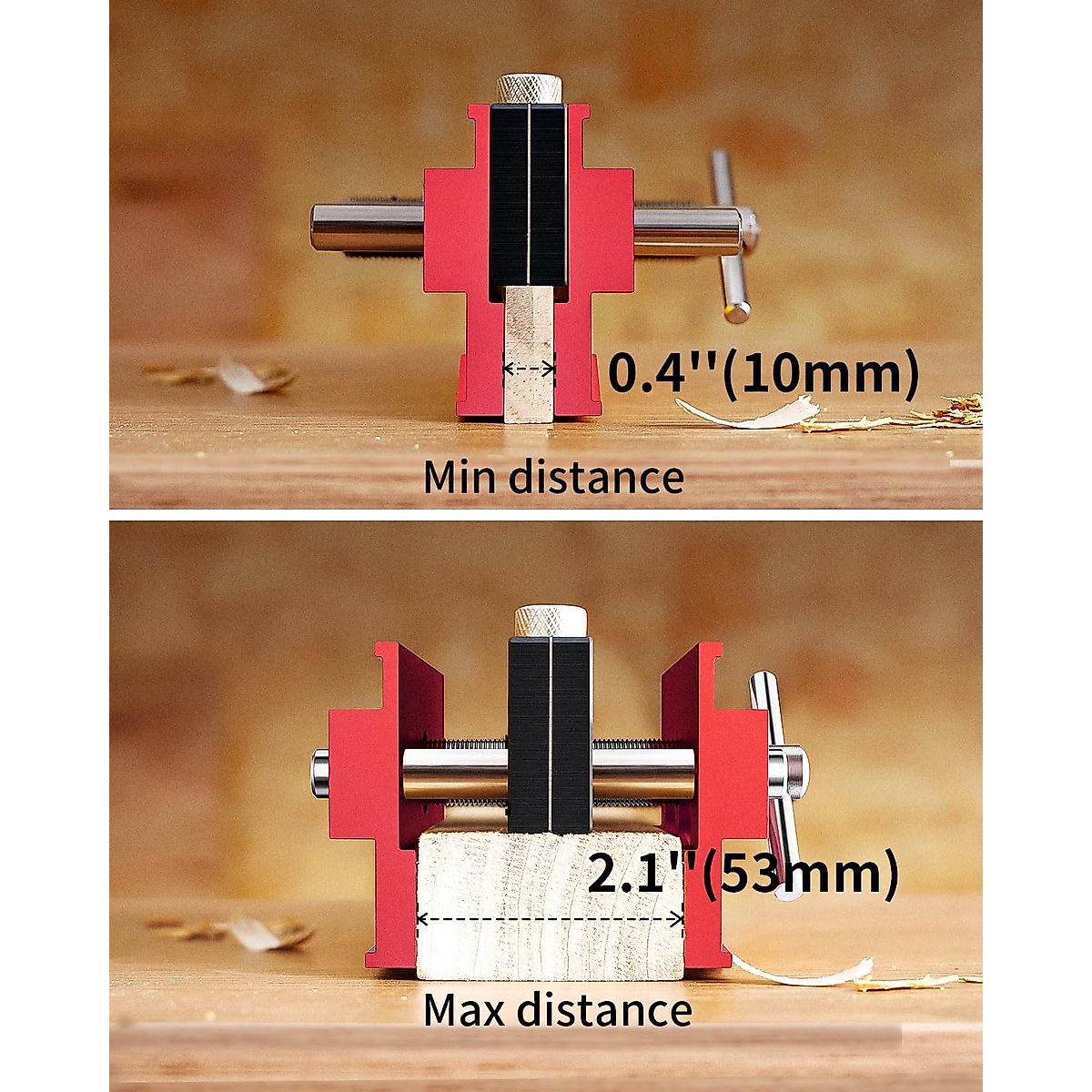 DAYDOOR Self Centering Doweling Jig, Adjustable Width Dowel Jig for Straight Holes, Biscuit Joiner Set with 6 Bushings and 3 Drill Bits(Red)