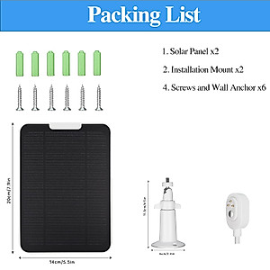 Solar Panel Charger Compatible with Arlo Pro 3/Pro 4/Pro 5S/Ultra/Ultra 2/Go 2 Continuous Power Supply IP65 Weatherproof with 9.8ft Charging Cable and Adjustable Wall Mount