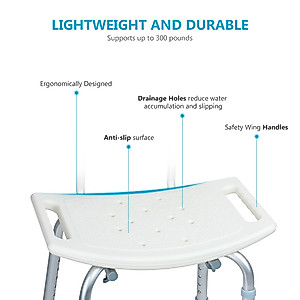 OasisSpace Shower Chair with Back, Heavy Duty Adjustable Shower Seat Stool - Medical Tool Free Anti-Slip Bathtub Seat Bench Lightweight and Durable for Elderly, Senior, Handicap, Disabled