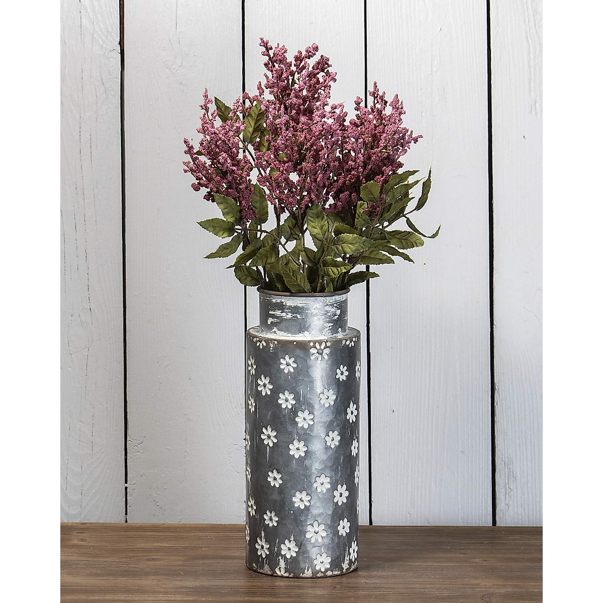 Foreside Home & Garden Rustic Whitewashed Floral Galvanized Metal Decorative Vase, 71