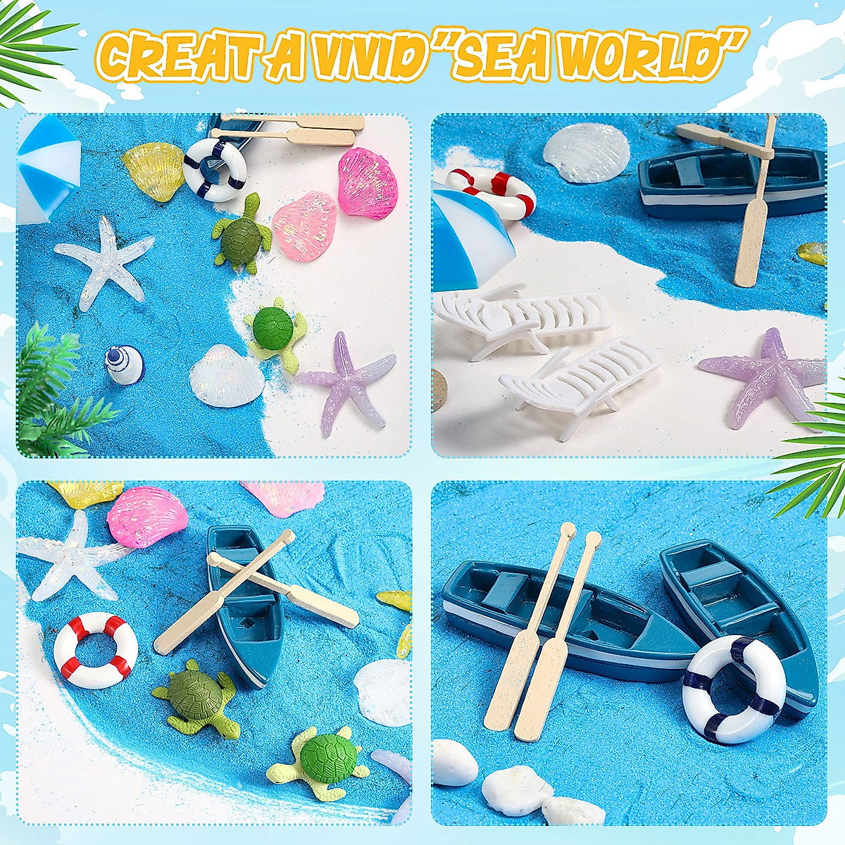 Burbell 24 Pieces Beach Style Miniature Ornament Set, Miniature Garden Doll House Cake Topper Decoration, Fairy Garden Accessories Micro Landscape Ornaments for DIY Fairy Garden Dollhouse Plant Decor