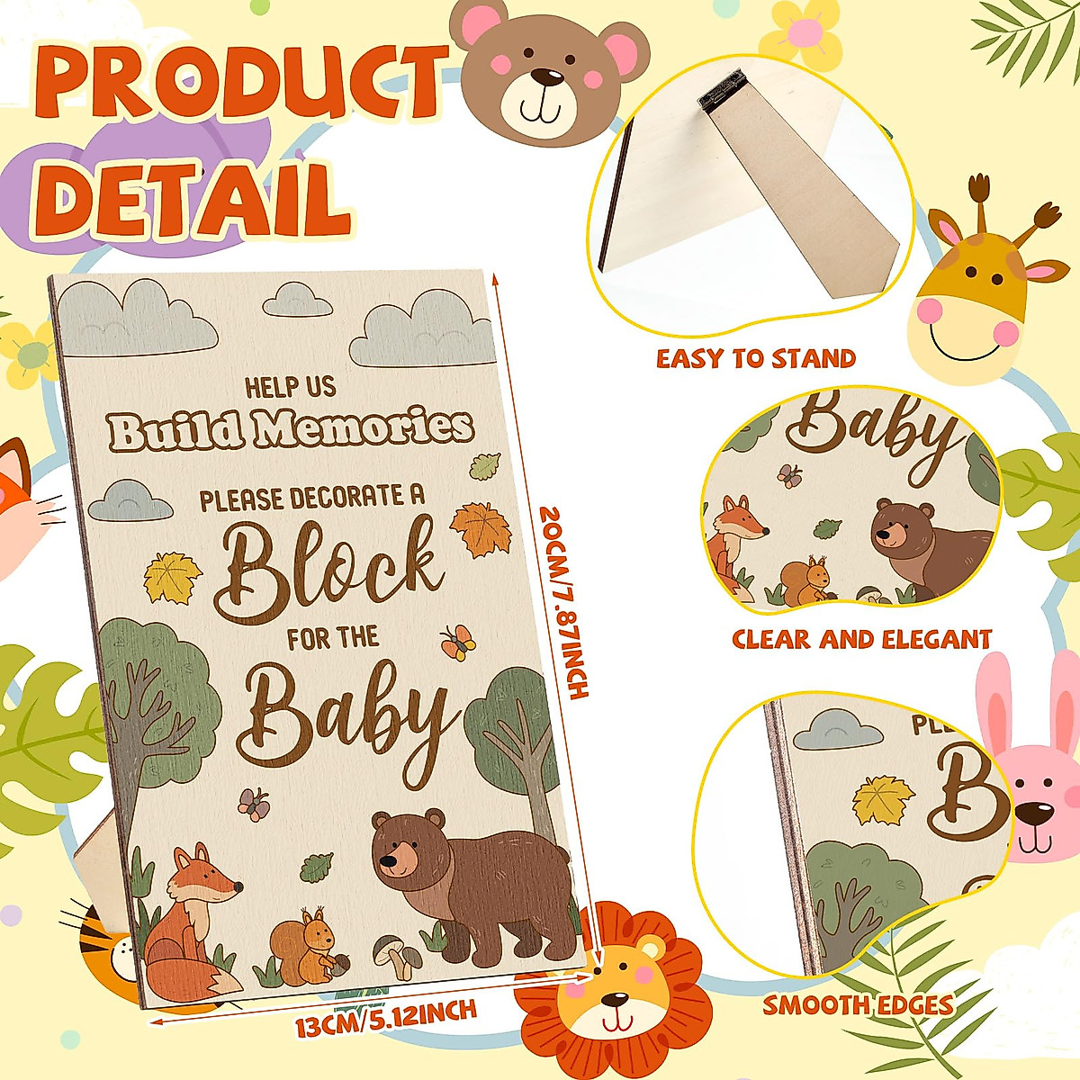 Watersay 53 Pcs Baby Shower Games Sign Kit Include 36 Abc Letter Alphabet Blocks 4 DIY Wooden Blocks 1 Block Game Frame Sign 12 Acrylic Markers for Gender Reveal Building Game Decorate Winners Decor