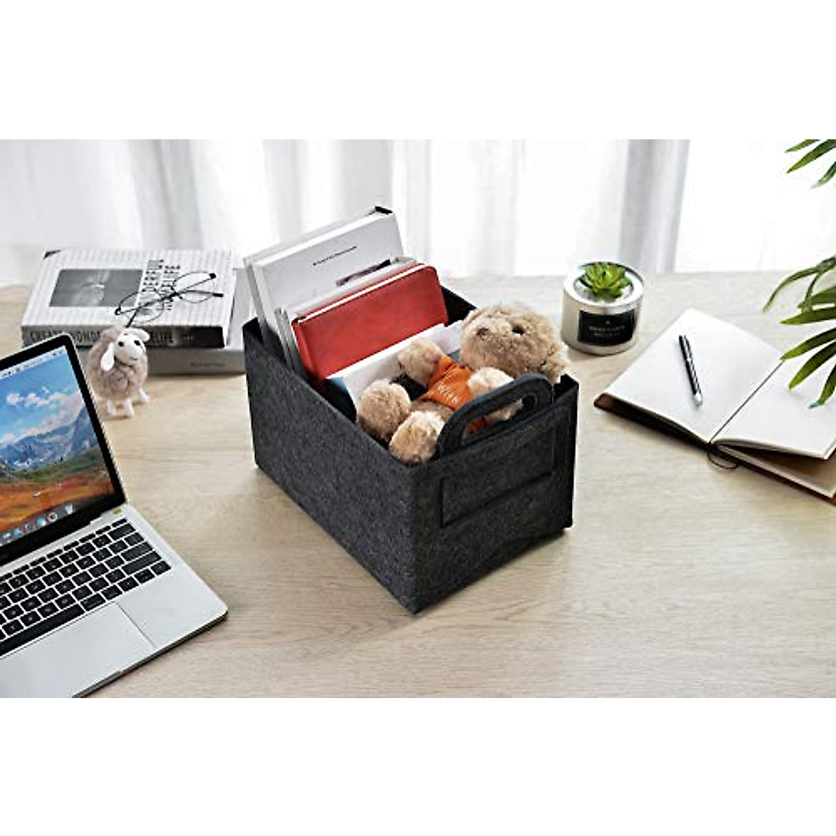 Minoisome Foldable Storage Baskets with Carry Handles Felt Fabric Collapsible Storage Cubes Bin for Organizing Toys Clothes Gifts Closet Shelves Kids Room Laundry Office