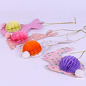 Happy Easter Bunny Paper Banner Easter Bunny Pattern Sign, Bunnny Honeycomb Ball Hanging Ornament, Perfect for Spring Easter Party Decoration Supplies Easter Home Indoor Hanging Decor