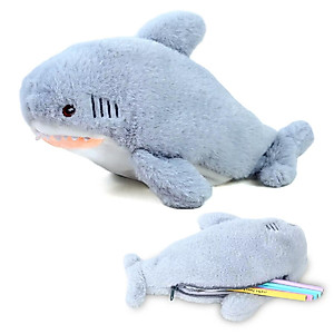 SANDOO Cool Shark Organizer Pouch - Fish Shaped Pouch for Organization for Kids,Funny Pouch, Cute Portable Pouch with Zipper for Boys Girls Teens Office Travel Plush Accessory, Birthday Gift