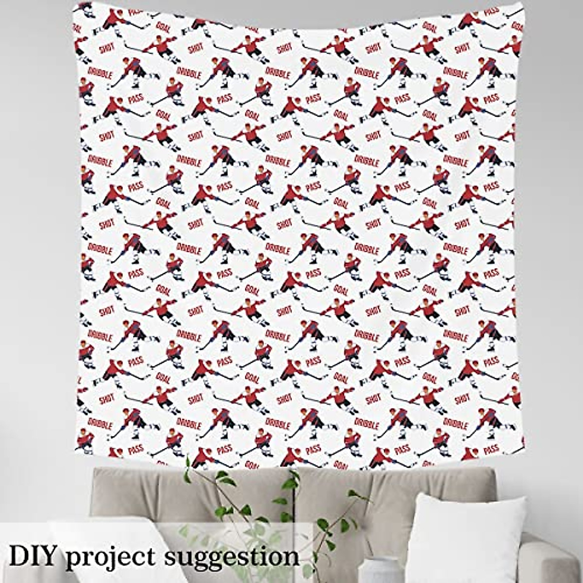 Feelyou Ice Hockey Player Fabric by The Yard, Ice Hockey Theme Upholstery Fabric for Chairs and Home DIY Projects, Goal Pass Shot Dribble Design, Decorative Waterproof Fabric, 1 Yard