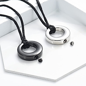 Hearbeingt Cremation Jewelry Urn Necklace for Ashes for Women Men, Circle of Life Eternity Memorial Pendant Ash Jewelry(Black&Silver)