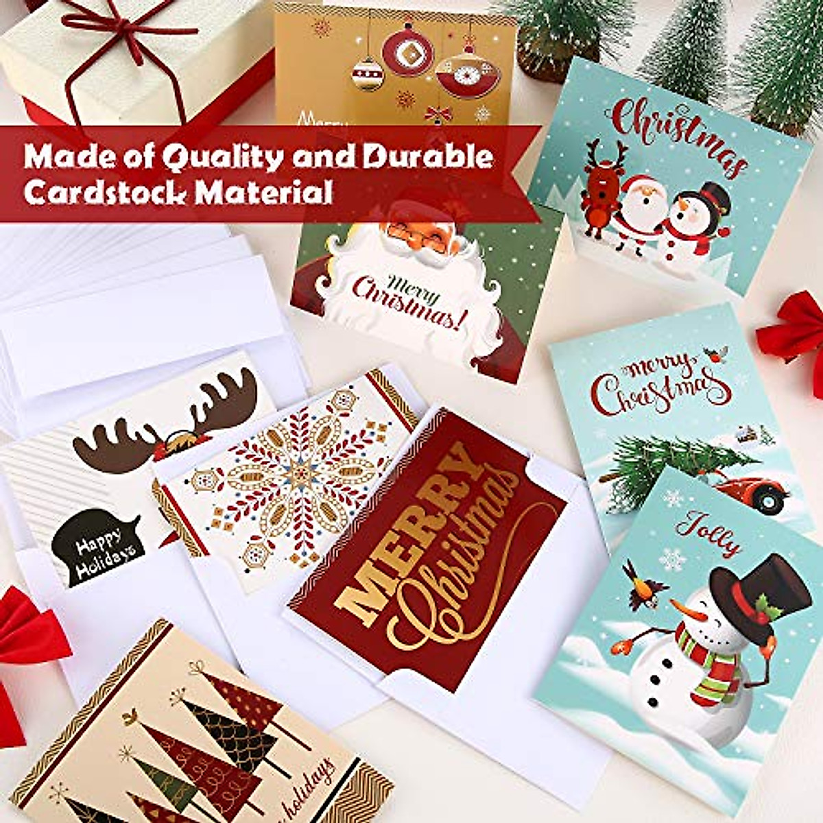 Outus Set of 36 Christmas Greeting Cards with Envelopes, 9 Merry Christmas Designs Note Cards Christmas Cards Assortment
