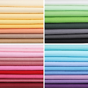 Buryeah 35 Pcs Solid Color Cotton Fabric 20 x 20 Inch (50cm x 50cm) Squares Quilting Patchwork Precut Fabric Bundles Multicolor Sewing Supplies for Beginners DIY Craft, Patchwork, Scrapbooking Cloth