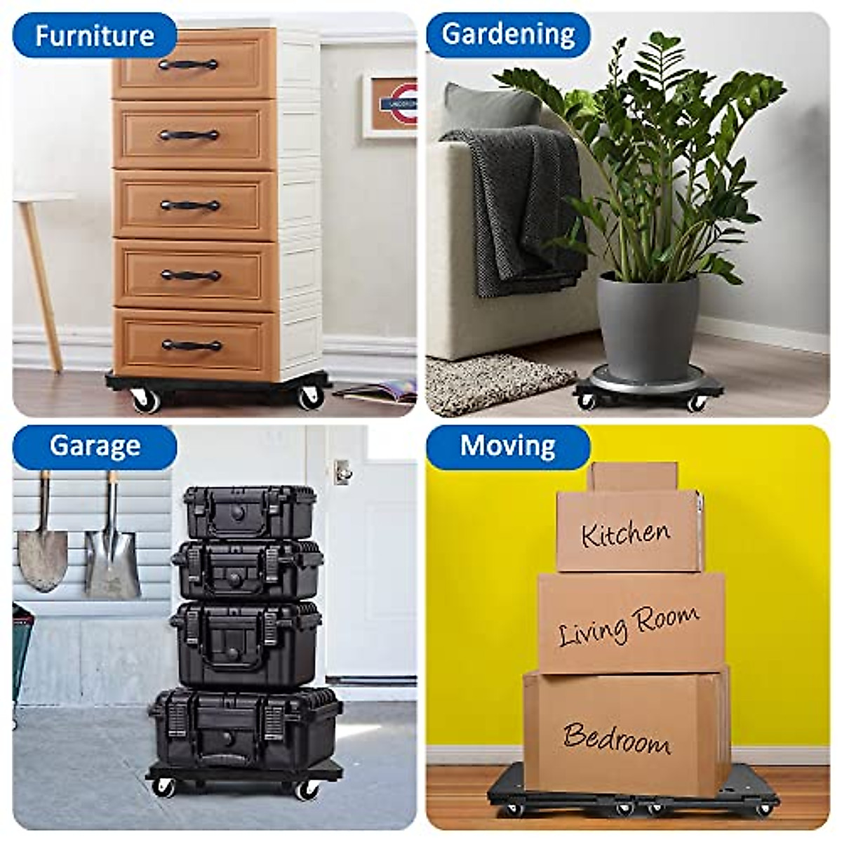 Furniture Dolly for Moving 2 Packs BTBFAMI Portable Furniture Movers with Wheels Moving Dolly,Small Flat Dolly Cart 4 Wheels Heavy Duty 500 Lbs Capacity Black