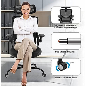 Ergonomic Office Chair, Desk Chair with Lumbar Support, Thick Cushion Breathable Mesh Computer Chair,High Back Desk Chair with 3D Armrests and Adjustable Headrest (Black)