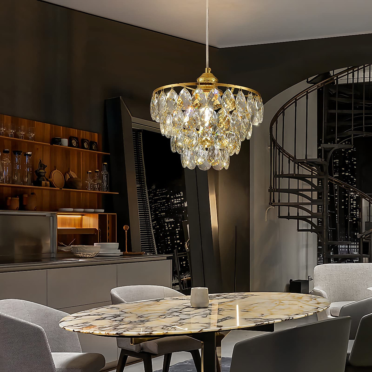 Modern Crystal Chandelier Light Fixtures, Mini Crystal Chandelier Ceiling Light Small, Raindrop Pendant Lighting, Gold Ceiling Lamp Hanging Lights for Bedroom Bathroom Closet Hallway Kitchen Island