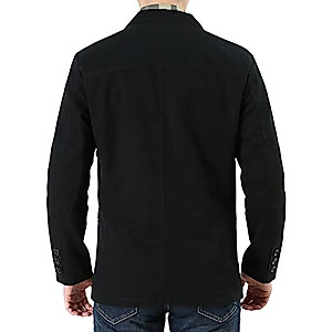 Idopy Men`s Vintage Casual Washed Cotton 3 Buttons Twill Suit Jacket Sport Coat Blazer Black L