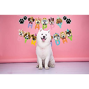 Dog Birthday Banner Dog Birthday Decoration, 17 Pieces Dog Face Birthday Party Banner Dog, Face and Paw Print Happy Birthday Banner
