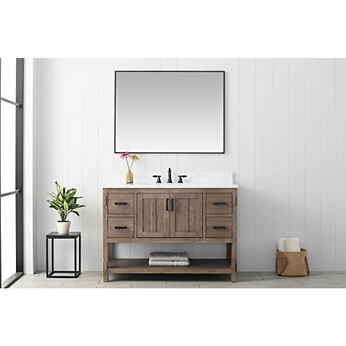 UrbanFurnishing.net - Harvey 48-Inch (48") Rustic Modern Farmhouse Bathroom Vanity - Brown Spruce