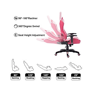 chairus Pink Gaming Chair Racing Computer Desk Game Chair Ergonomic Backrest Reclining Office Chair with Lumbar Pillow and Cute Kitty Headrest