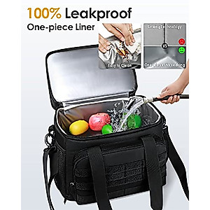 TACTICISM Double Deck Lunch Box for Men 38 Cans Tactical MOllE Lunch Bag, Up to 12 Hours Insulated lunchbox, Large Soft Leakproof Lunch Cooler Adult, for Work Camping Fishing Hiking, Black