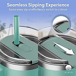 ALBOR 40 oz Tumbler With Lid and Straw, Leak Proof Durable Stainless Steel Insulated Tumbler With Handle, Spill Proof Water Bottles With Straw (Mint, 40 oz)