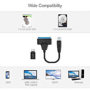 ELUTENG USB 3.0 SATA Adapter 2.5 Inch SATA to USB 3.0 Cable 22 Pin 7+15 HDD / SSD Cord Support UASP Serial ATA III Compatible for 2.5 SATA Hard Drive (USB C to SATA)