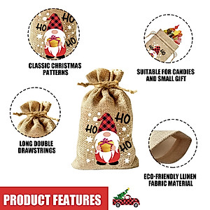 KIMOBER 36PCS Christmas Burlap Gift Bags,Jute Linen Treat Candy Bag with Double Drawstrings for Xmas Party Favor