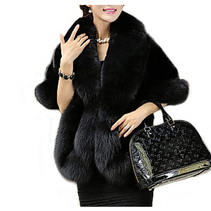 Amore Bridal Women's Luxury Faux Fur Shawl Wrap Stole Cape for Winter, Black, One Size