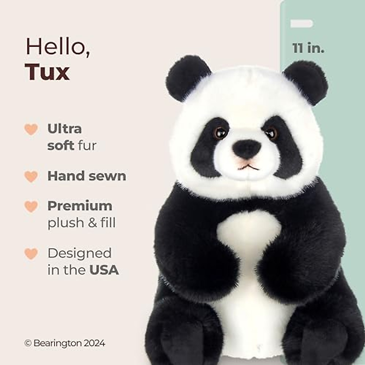 Bearington Tux Plush Panda Bear Stuffed Animal, 11 Inch