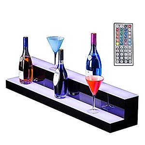 SUNCOO 30In 2 Step LED Liquor Bottle Display Shelf Illuminated Bottle Shelf Color Changing with LED Color Remote Control L30xW8-1/2xH6-1/2''