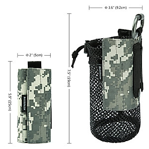Bassdash Tactical Molle Water Bottle Pouch with Carabiner Foldable Mesh Holder Bag for Travel Fishing Hunting Hiking Outdoor Activities