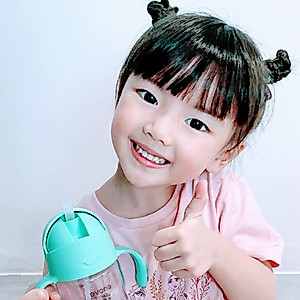 Evorie Tritan Weighted Straw Baby Sippy Cup 7 Oz Leak Poof with Handles for 6 Months Above, Twin Bundle (BlueMoon + Mint)