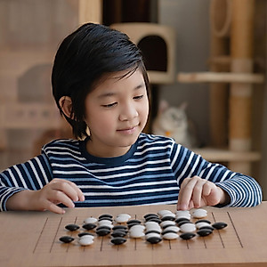Yellow Mountain Imports Bamboo Etched Reversible 19x19 / 13x13 Go Game Set Board (0.8-Inch) with Double Convex Melamine Stones and Bamboo Bowls - Classic Strategy Board Game (Baduk/Weiqi)