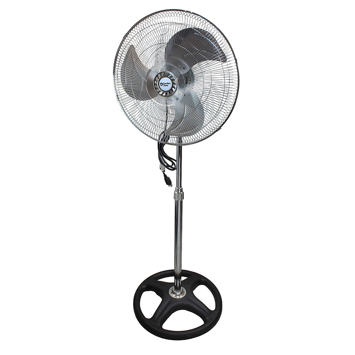 Comfort Zone CZHVP18EX 18” 3-Speed High-Velocity Oscillating Industrial Pedestal Fan, All-Metal Construction, Adjustable Tilt, Adjustable Height, and Stable Base, Black