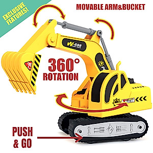 1:12 Scale Push and Go Excavator Flatbed Toy Truck for Kids - With Lights & Sounds