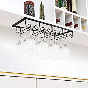 MOCOUM Under Cabinet Wine Glass Rack Stemware Rack, Wine Glasses Hanger Rack Wire Wine Glass Holder Storage Hanger for Cabinet Kitchen Bar (Black, 4 Rows 2 Pack)