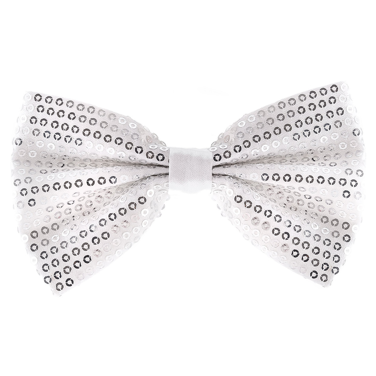Man of Men Sequin Bow Ties for Men - Pre-tied Adjustable Length Bowtie, Many Colors to Choose From (Silver)