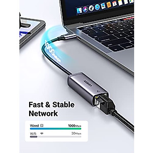 UGREEN USB C to Ethernet Adapter Type C Thunderbolt 3 to RJ45 Gigabit LAN Network Adapter Compatible with MacBook Pro, MacBook Air, Mac Mini, iPad Pro, Surface Book, Dell XPS, Chromebook, and More