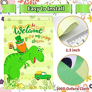 St Patricks Day Garden Flag, 12x18'' Double Sided Welcome Spring Garden Flag with 300D Oxford Cloth Yard Flag,Opawel Green Dinosaur Irish St Patricks Day Flag, Shamrocks St Patricks Decor Accessories