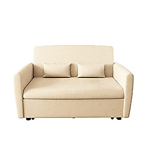 MIYZEAL 55'' Convertible Sleeper Sofa Bed, Velvet Loveseat Sofa with Pull-Out Bed, 2 Seater Couch Bed with Adjustable Backrest, Pull Out Lounge Chaise with 2 Pillows Office (Beige)