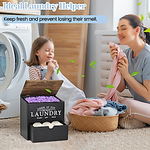 Dryer Sheet Container for Laundry Room Organization, Laundry Pods Container with Lid and Drawer, Laundry Detergent Dispenser Organizer Box, Wood Dryer Sheet Holder for Laundry Room Decor (Black)