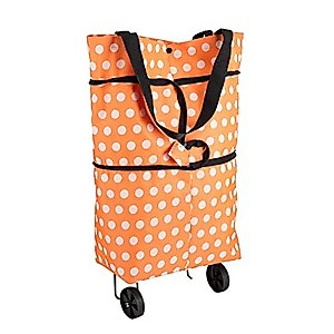 XIASABA Shopping Bag Oxford Cloth Reusable Shopping Bags with Wheel Rolling Dual Purpose Foldable Grocery Bags for Shopping