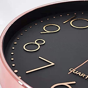JINMA 12 Inch Modern Wall Clock Silent Non Ticking Easy to Read Decorative Wall Clocks for Living Room Decor Home Office Kitche (Black Rose Gold)