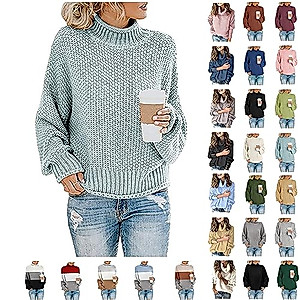 JEGULV Amazon Outlet Clearance Items Sweater Dress for Women Fall Sweaters for Women 2025 Trendy Casual Knit Pullovers Oversized Loose Solid Color Turtleneck Sweaters Jumper Tops Cute Sweaters
