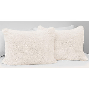 KB & Me Sweet JoJo Designs Boho Off White Fuzzy Faux Fur Plush Duvet Comforter Cover and Sham 3 pc. Soft Shaggy Fluffy Full/Queen Size Bedding Set Ivory Cream Luxury College Dorm Teen