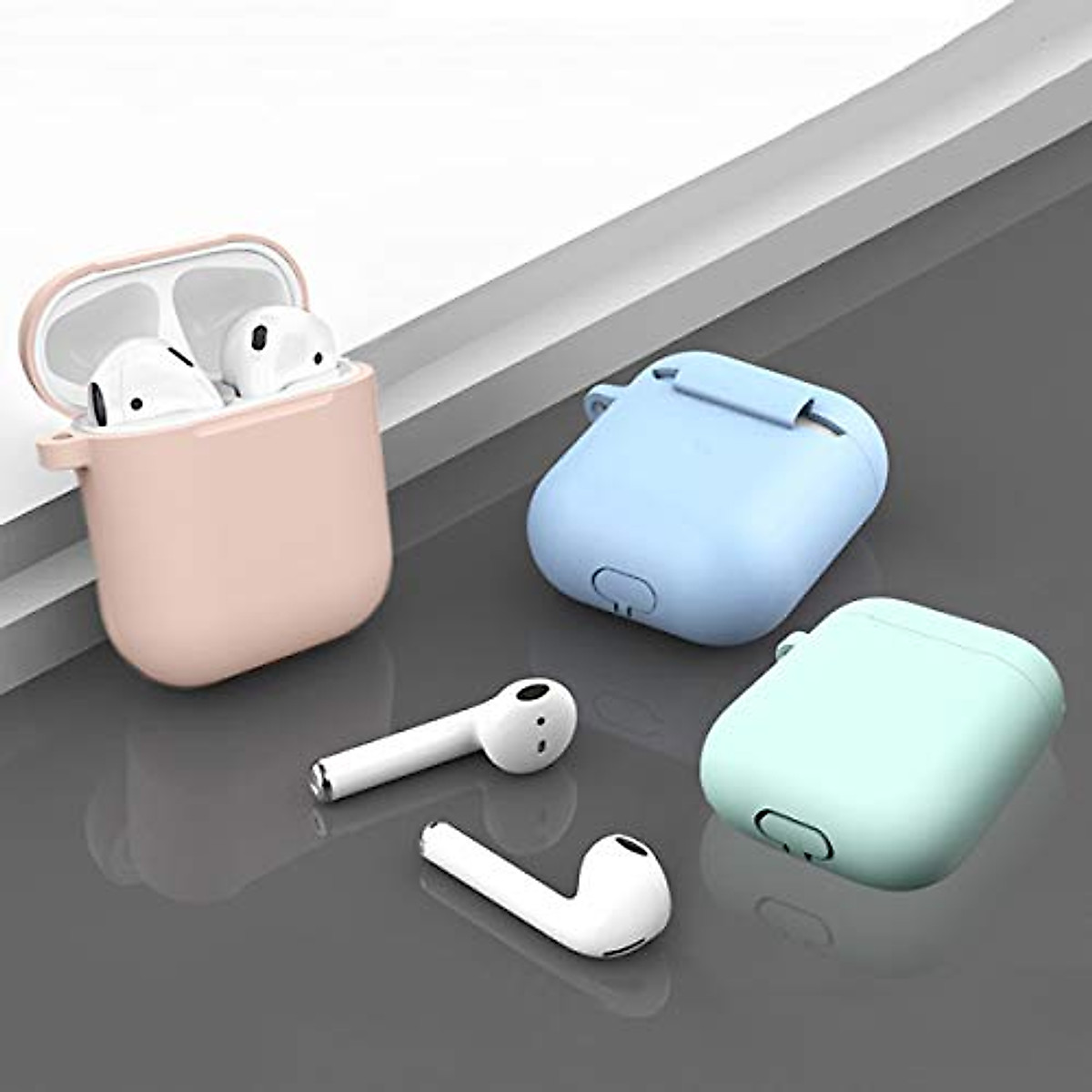 Compatible AirPods Case Cover Silicone Protective Skin for Apple Airpod Case 2nd &1st Generation (2 Pack) (Pink-Turquoise)