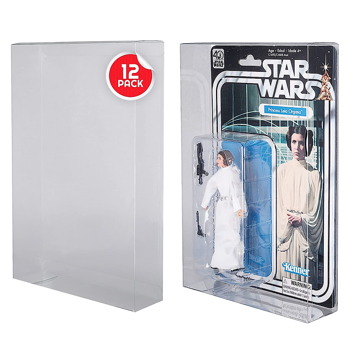 EVORETRO Plastic Box Case Protector for Hasbro Star Wars 40th Anniversary Edition 6 inches Carded Toy Action Figures - 12 Pack - 0.35mm Clear, Scratch, Dust, Impact, Resistant Protective Case
