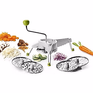 Ibili 5-in-1 Mouli Rotary Cheese Grater, Slicer, Made in Spain, Includes 5 Stainless Steel Interchangeable Variated Discs, Dishwasher Safe