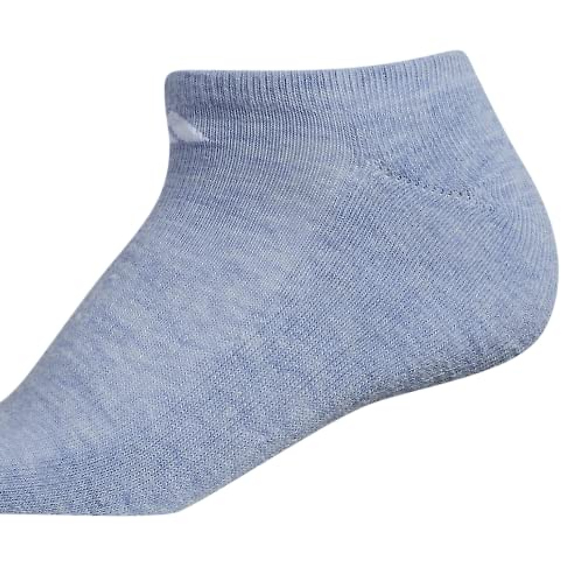 adidas Women's Athletic Cushioned No Show Socks (6-Pair) Low Profile Look with Arch Compression for a Secure fit Discontinued, Heather Grey/Washed Denim Blue Heather/White, M