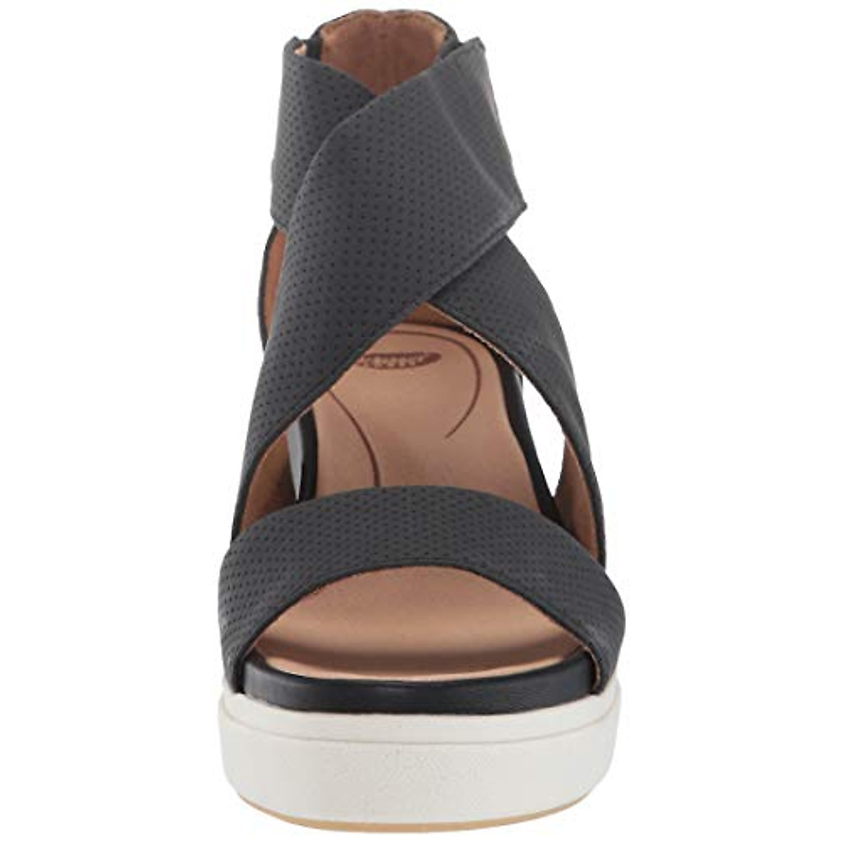 Dr. Scholl's Shoes Women's Sheena Wedge Sandal, Black Smooth Perforated, 8 M US